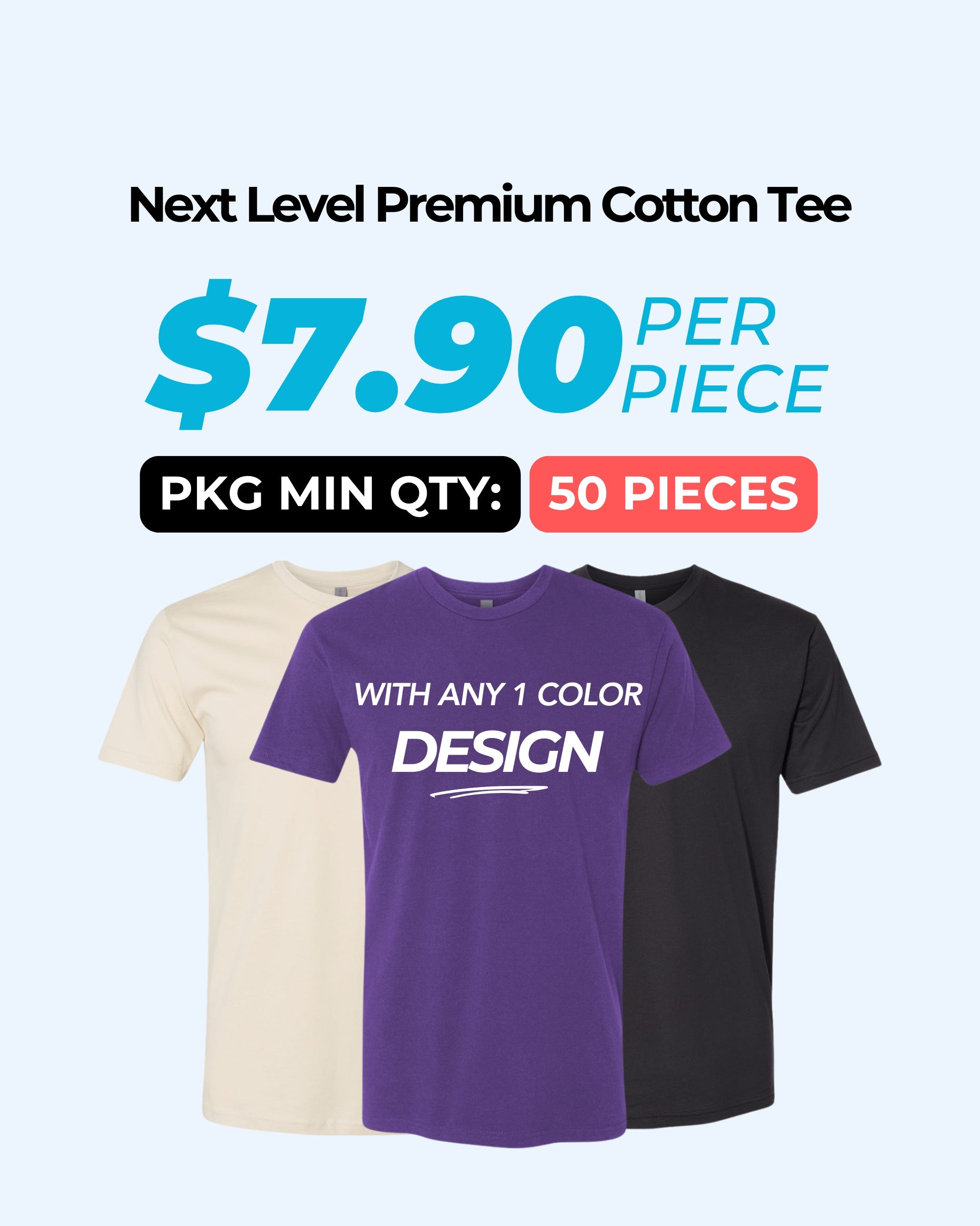 Next Level 3600 Premium Cotton T-Shirt Package (50 Piece Minimum)