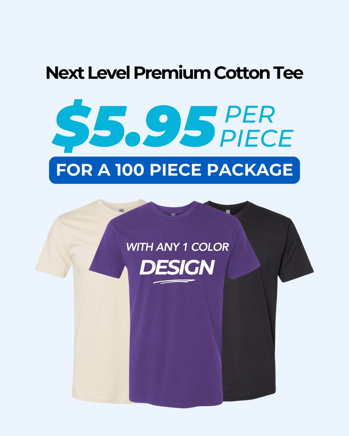 Next Level 3600 Premium Cotton T-Shirt Package (100 Pieces)